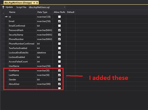 C How Do I Insert Values Into Existing Rows In Sql Server In Default Mvc Project