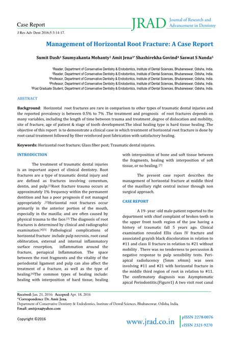 Pdf Case Report Management Of Horizontal Root Fracture A Case Report
