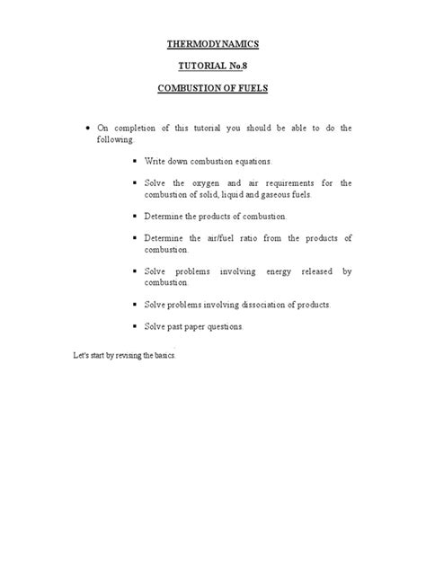 Thermodynamics Tutorial No8 Combustion Of Fuels Lets Start By