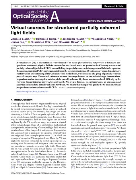 Pdf Virtual Sources For Structured Partially Coherent Light Fields