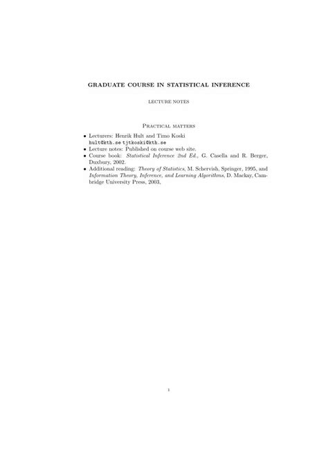 Pdf Lecturenotes Matematik Kth Inferencelecture1pdf · Graduate
