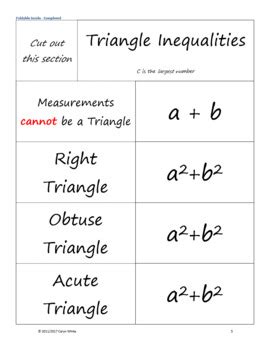 Pythagorean Triangle Inequality Theorems Is It A Right Obtuse Acute Foldable
