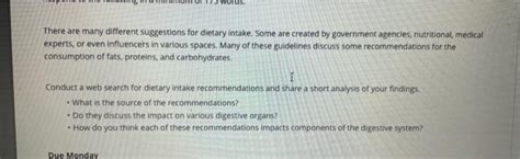 Solved There Are Many Different Suggestions For Dietary