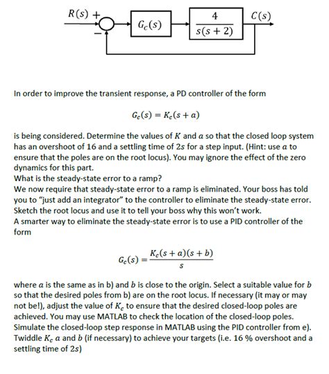 In Order To Improve The Transient Response A PD Chegg