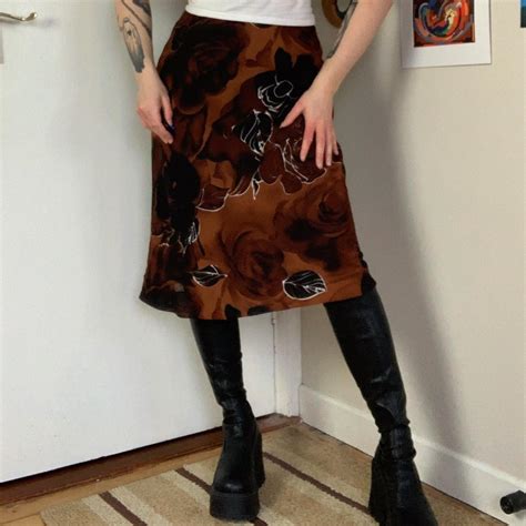 Stunning Brown Mesh Floral Pattern Midi Skirt This Depop