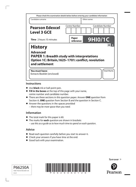 History Advanced PAPER Breadth Study With Interpretations Option C Britain