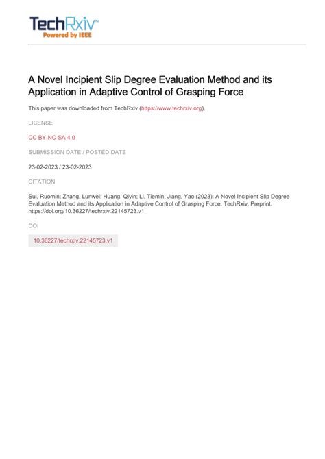 Pdf A Novel Incipient Slip Degree Evaluation Method And Its Application In Adaptive Control Of