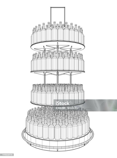 나무 선반에 쌓인 와이어프레임 와인 병 흰색 배경에 분리된 벡터 그림입니다 병 선반 아이콘 벡터는 흰색 배경에 가는 선으로 되어 있습니다 맥주와 양조 기호 및 기호입니다