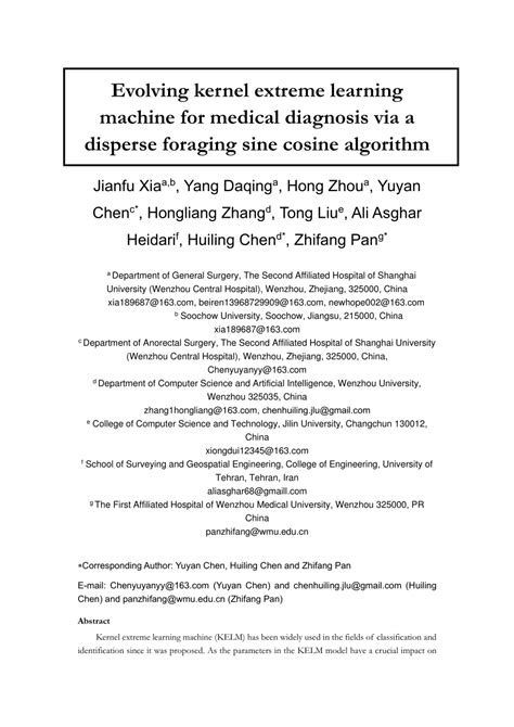 Pdf Evolving Kernel Extreme Learning Machine For Medical Diagnosis