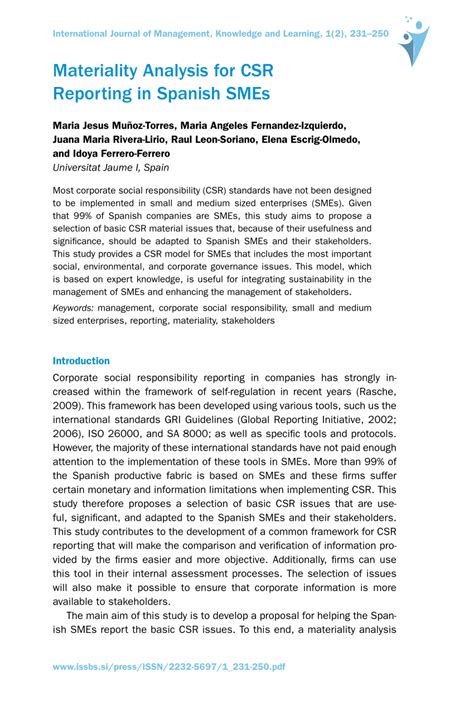 Pdf Materiality Analysis For Csr Reporting In Spanish Smes