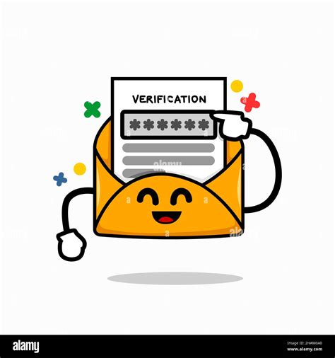 Email Verification Code Concept Isolated Cute Mail Cartoon Face With Verification Letter Vector