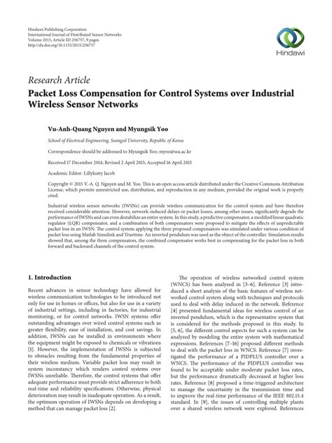 Pdf Packet Loss Compensation For Control Systems Over Industrial Wireless Sensor Networks