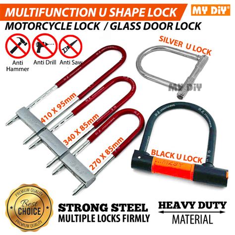 Heavy Duty Fork Lock U Lock Motorcycle Lock Glass Door Lock Kunci