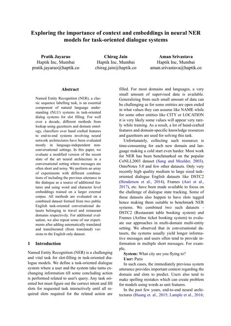 Pdf Exploring The Importance Of Context And Embeddings In Neural Ner Models For Task Oriented
