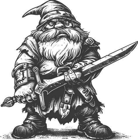 Dwarf Warrior With Sword Full Body Images Using Old Engraving Style