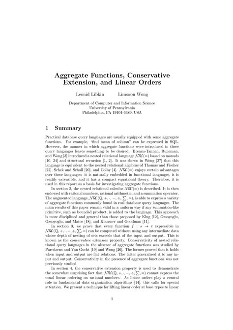 Pdf Aggregate Functions Conservative Extension And Linear Orders