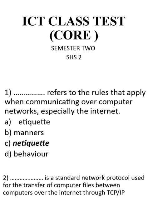 Solved Core Ict Test Shs 2 Sem 2 Pdf Internet Microsoft Excel