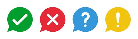 녹색 확인 및 빨간색 십자가 기호 파란색 물음표 및 노란색 느낌표 둥근 말풍선 솔리드 채우기 벡터 아이콘 세트 질의응답에 대한 스톡 벡터 아트 및 기타 이미지 Istock