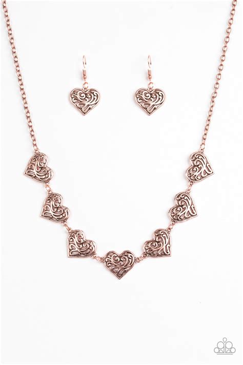 Paparazzi Heart Heaven Copper Necklace And Earring Set