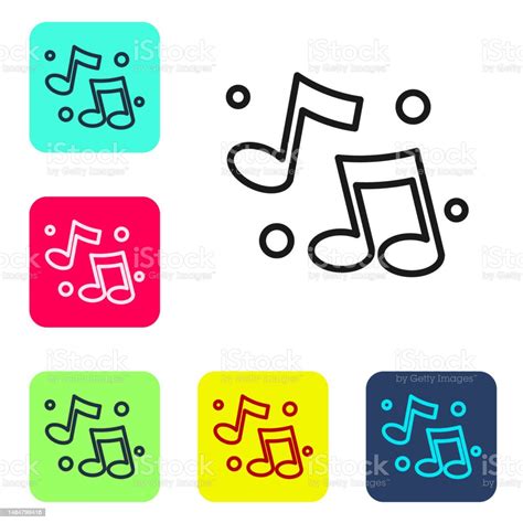 블랙 라인 음악 노트 흰색 배경에 격리 톤 아이콘 색상 정사각형 단추로 아이콘을 설정합니다 벡터 0명에 대한 스톡 벡터 아트 및 기타 이미지 Istock