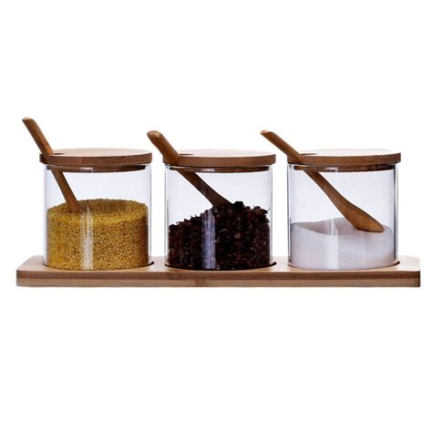 Badu Bg Буркани за подправки с капаци и лъжици комплект от 3 буркана за подправки Кухненски