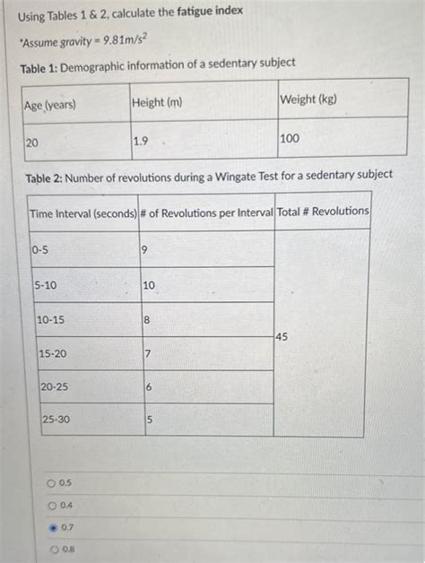 Solved Using Tables 1and2 Calculate The Fatigue Index Assume
