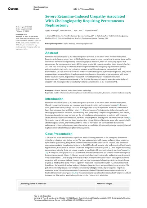 Pdf Severe Ketamine Induced Uropathy Associated With Cholangiopathy Requiring Percutaneous