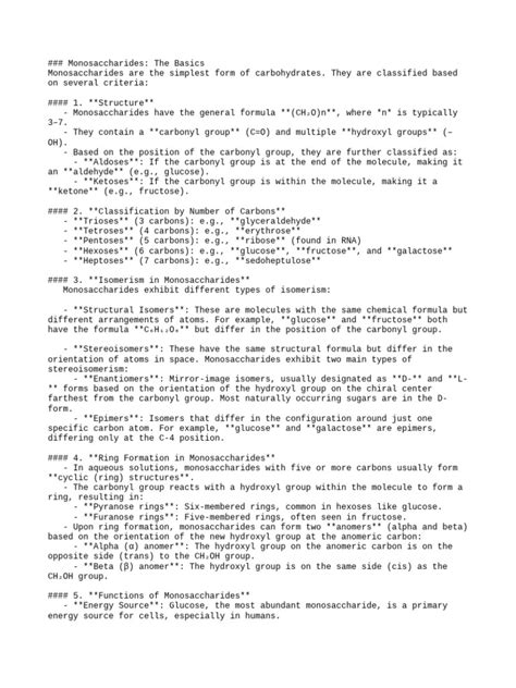 Monosaccharides Pdf Chemistry Carbohydrate Chemistry