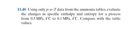 solved 11 40 using only p v t data from the ammonia tables