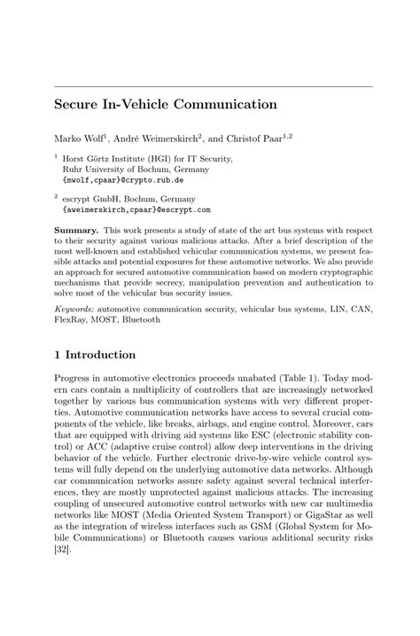 Pdf Secure In Vehicle Communication
