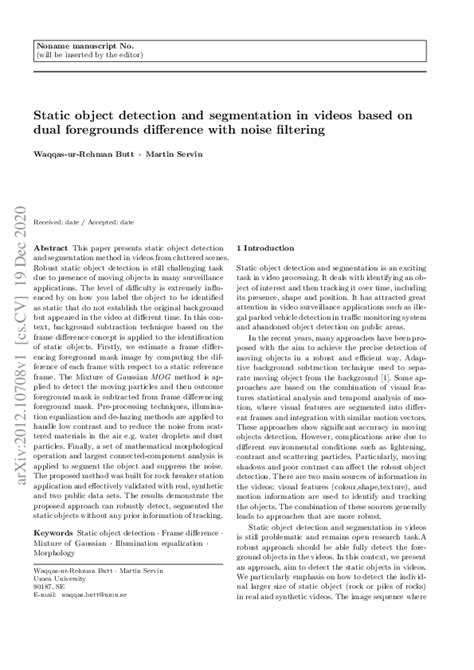 Pdf Static Object Detection And Segmentation In Videos Based On Dual