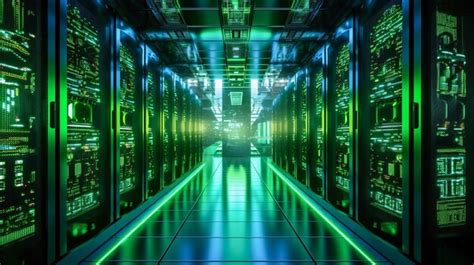 Premium Photo Data Center Hallway With Rows Of Servers Enhanced By Generative Ai