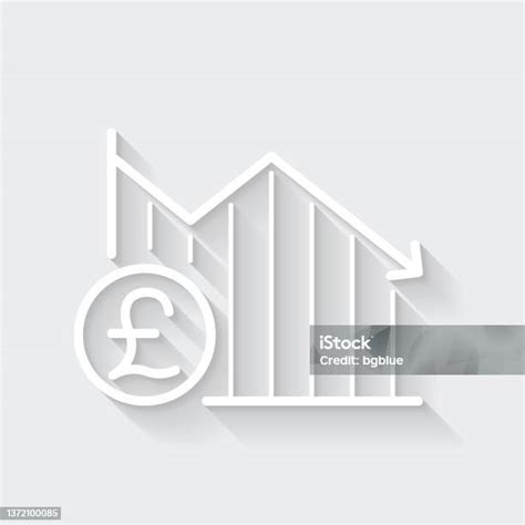 파운드 동전으로 그래프감소 빈 배경에 긴 그림자아이콘 플랫 디자인 0명에 대한 스톡 벡터 아트 및 기타 이미지 0명 3차원 형태 가계 Istock
