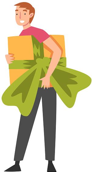 큰 선물 상자를 들고 웃는 남자 휴일 기호와 행복한 사람 생일 개념 만화 스타일 벡터 일러스트 남자에 대한 스톡 벡터 아트 및 기타 이미지 Istock
