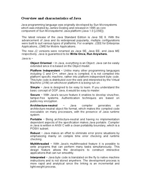 Overview And Characteristics Of Java Pdf Java Programming Language