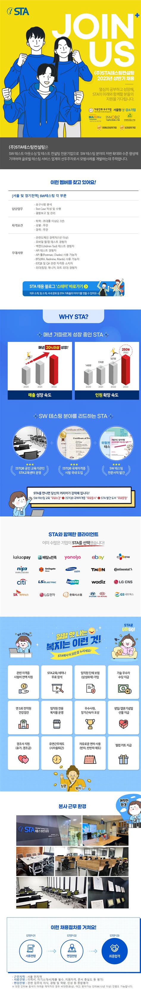 sta테스팅컨설팅 채용공고 [istqb 교육 자격시험 지원] sw 테스트 엔지니어 모집 각 부문 2023년 채용