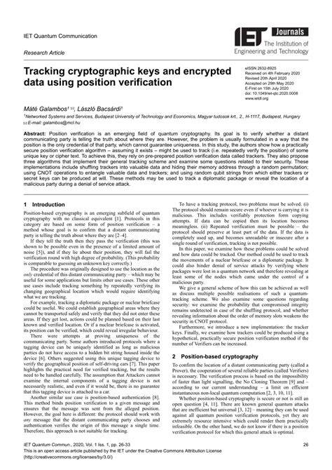 Pdf Tracking Cryptographic Keys And Encrypted Data Using Position Verification
