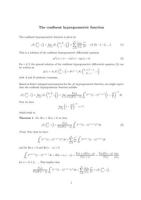 The Confluent Hypergeometric Function