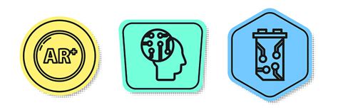세트 라인 Ar 증강 현실 디지털 회로 기판 및 비디오 그래픽 카드로 인간의 두뇌를 설정합니다 컬러 셰이프입니다 벡터 Cpu에