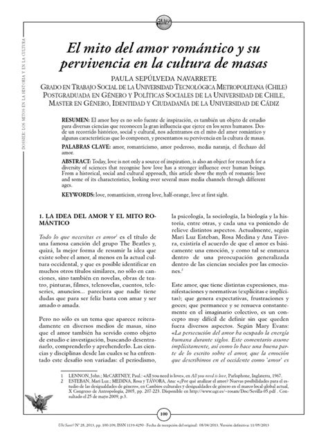 El Mito Del Amor Romántico Revistas Uca Pdf Amor Romance Amor