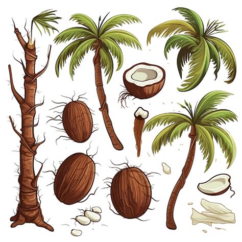 Hand Drawn Palm Trees Trunk Branches Sprout Cartoon Vector Illustration