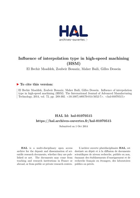 Pdf Influence Of Interpolation Type In High Speed Machining Hsm