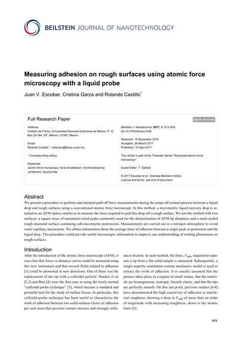 Pdf Measuring Adhesion On Rough Surfaces Using Atomic Force