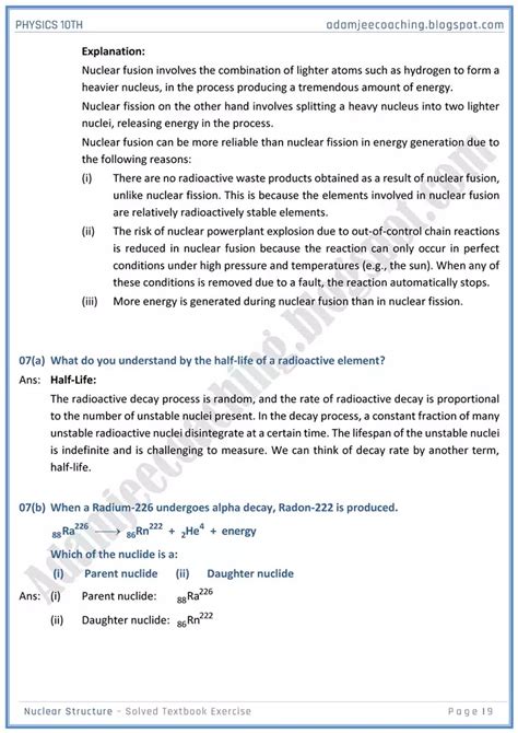 Adamjee Coaching Nuclear Structure Solved Textbook Exercise Physics 10th