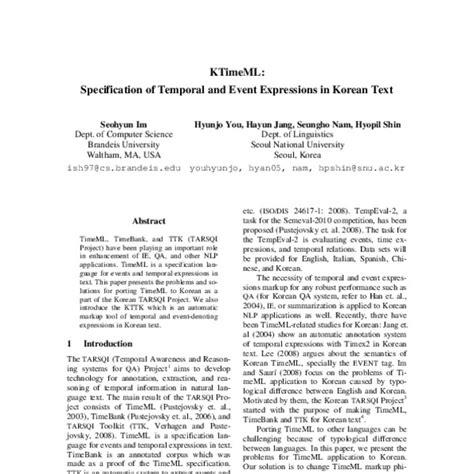 Ktimeml Specification Of Temporal And Event Expressions In Korean Text
