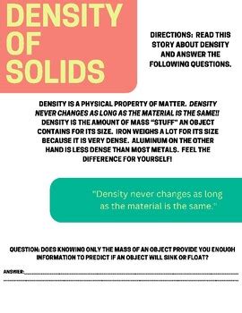 All About Density By SciencewithJdDesigns TPT