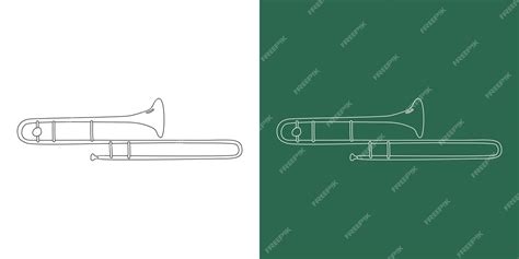트롬본 선 그리기 만화 스타일 금관 악기 트롬본 클립 아트 선형 스타일 그리기 프리미엄 벡터