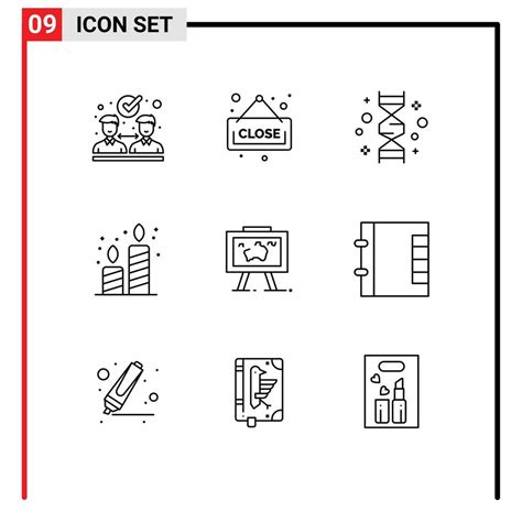 9 Universal Outlines Set For Web And Mobile Applications Hang Presentation Gene Party Candle