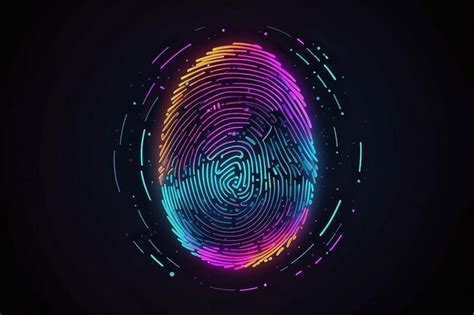 Premium Photo Biometrics Identification And Cyber Security Concept Glowing Neon Fingerprint On