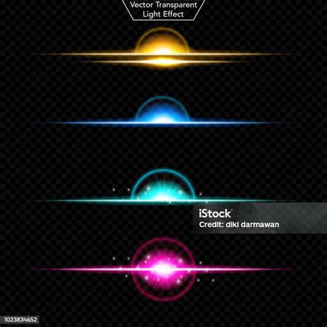 빛나는 조명 효과의 집합입니다 현실적인 렌즈와 반짝 빛입니다 블랙 투명 한 배경에 고립 반짝와 스타 버스트입니다 벡터 일러스트 레이 션 디자인에 대한 스톡 벡터 아트 및